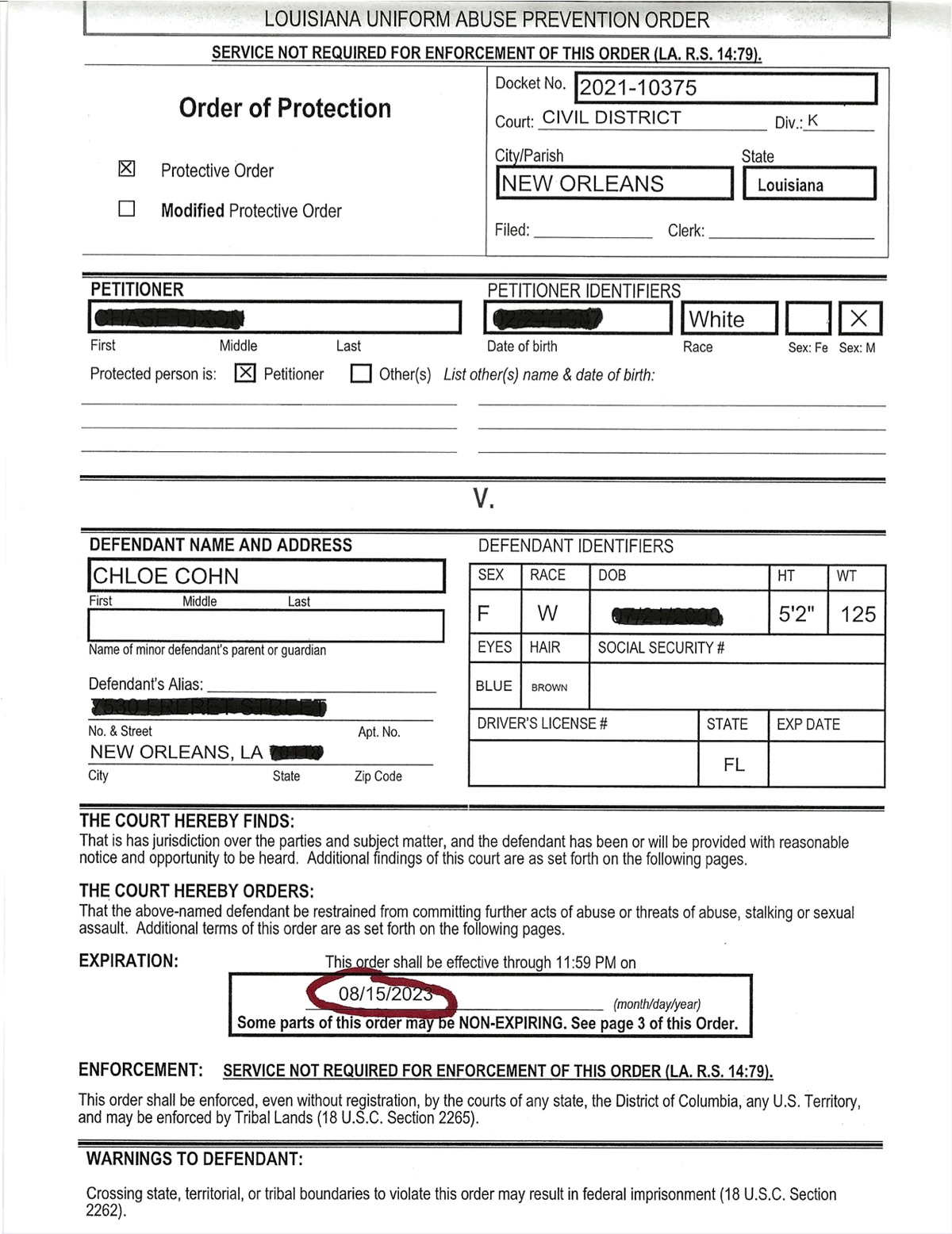 Order Of Protection – Chloe Reese Cohn